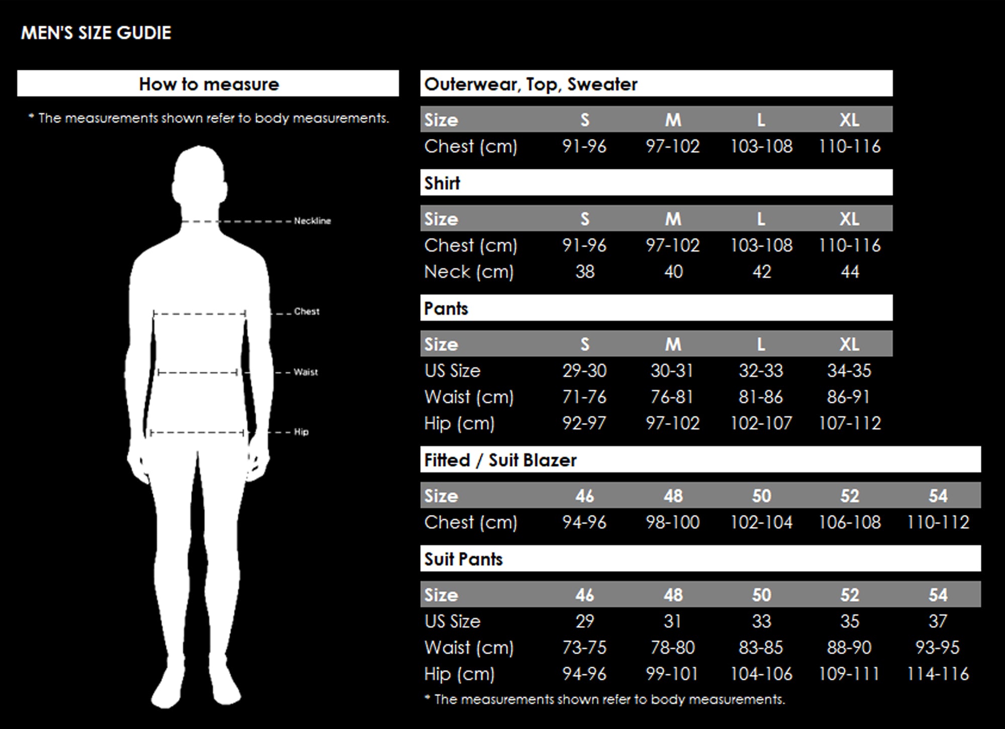 MEN'S SIZE GUIDE – HARRISON WONG
